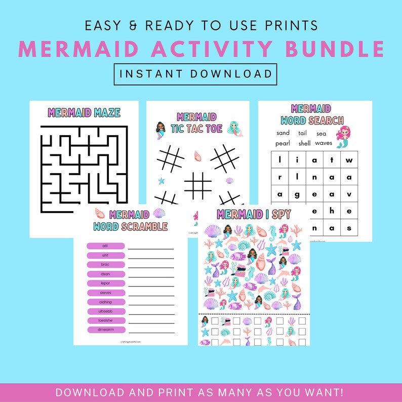 Mermaid Activity Bundle for Kids, Summer Activity Sheets, Printable ...