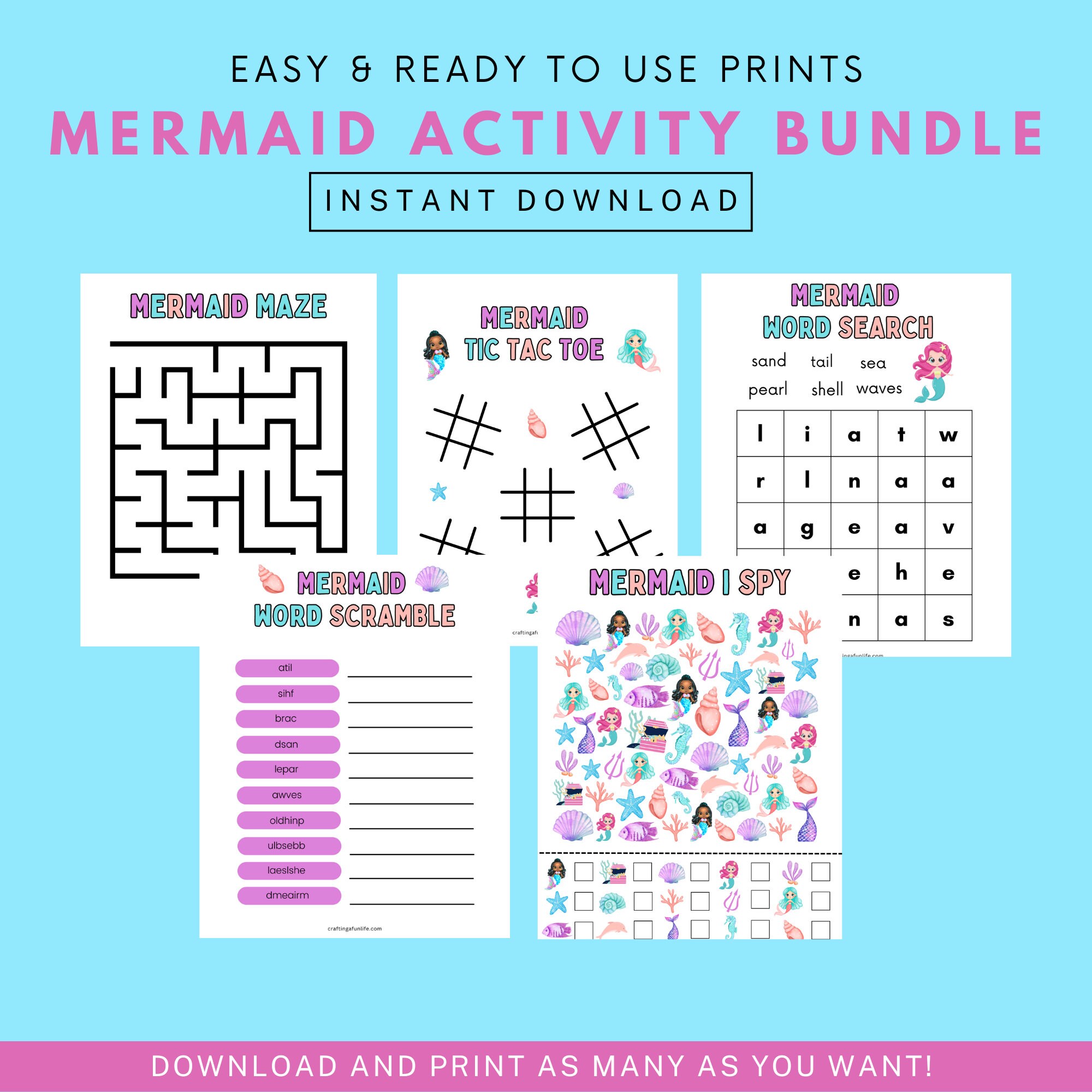 Mermaid Activity Bundle for Kids, Summer Activity Sheets, Printable ...