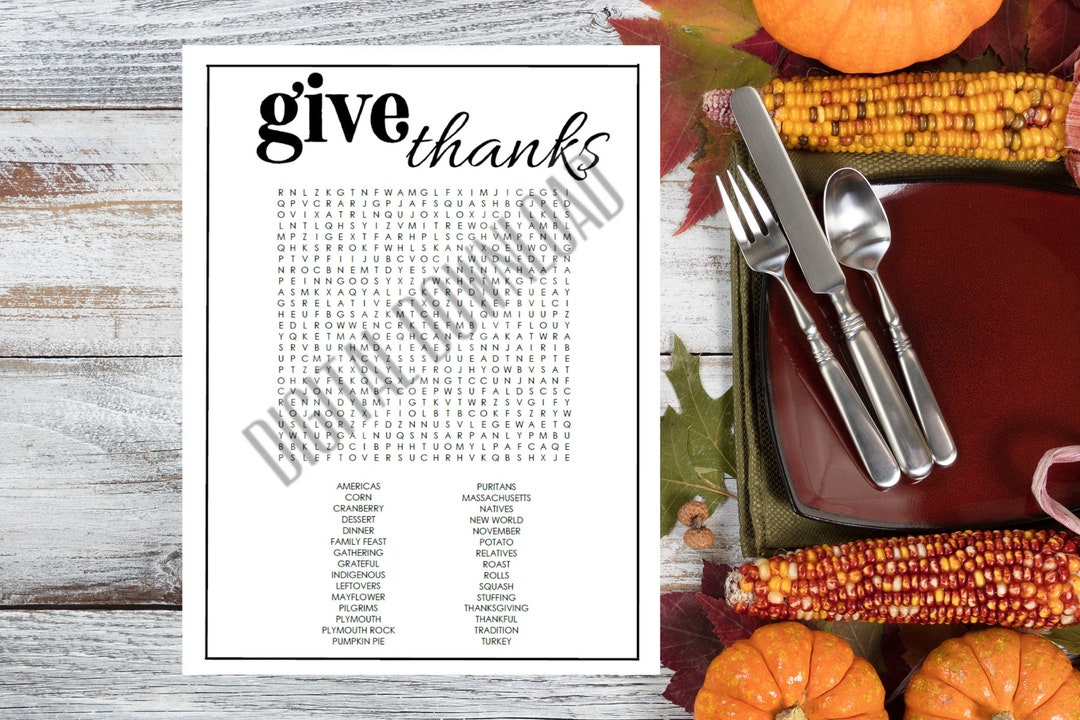 Thanksgiving Printable Word Search Answer Key Fall Activity Worksheet ...