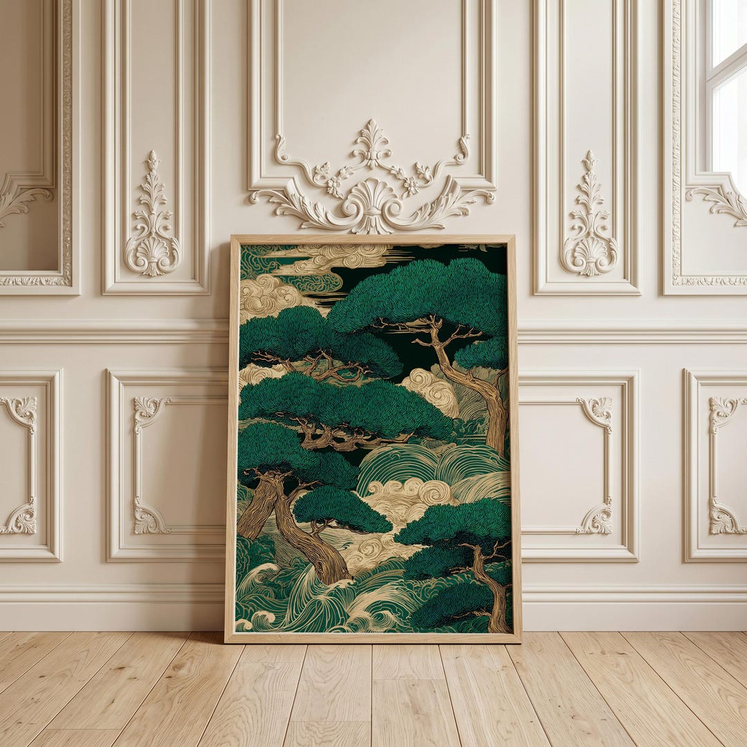 Japanese Pine Tree Ukiyo-e Print: Vintage Zen Landscape Wall Art - Etsy