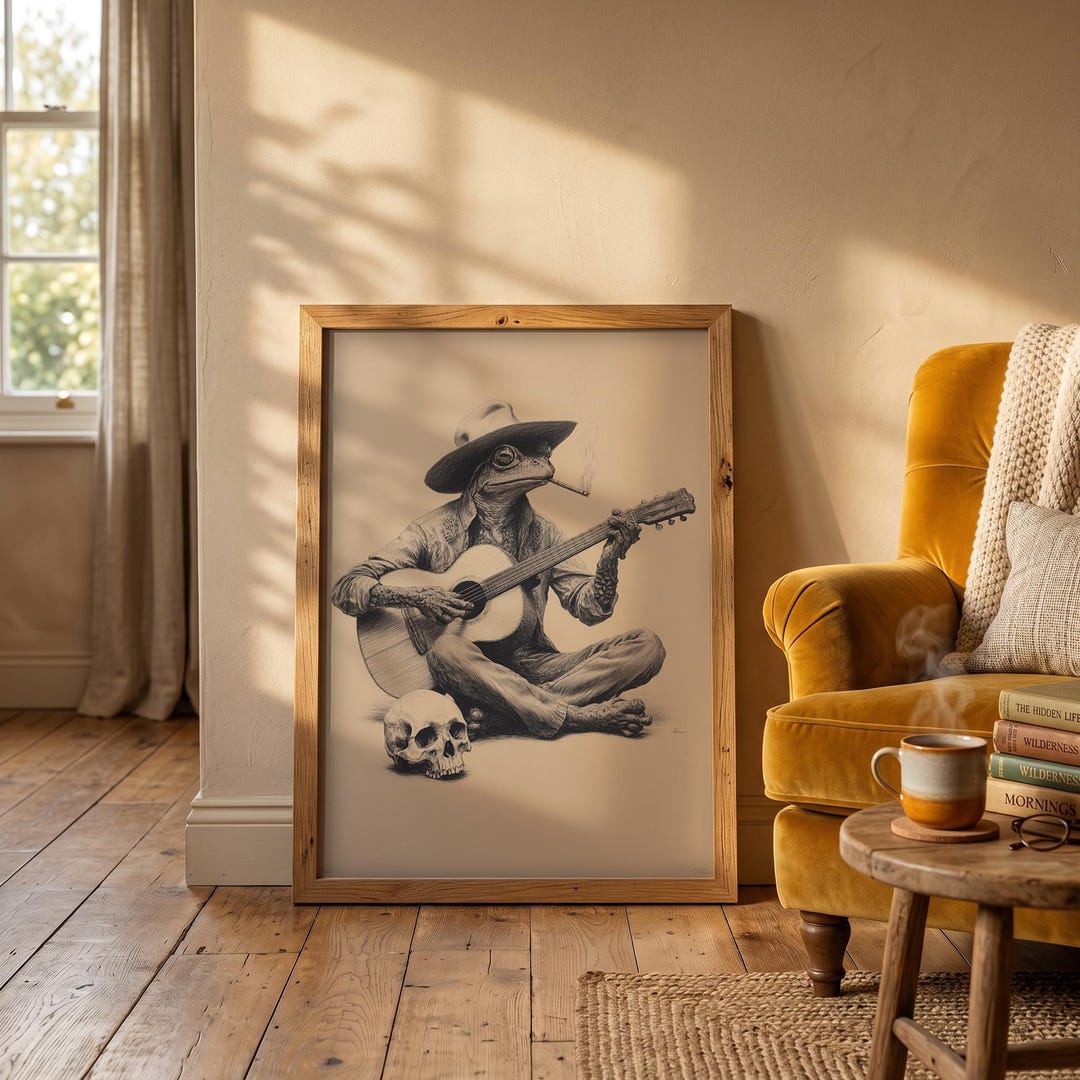 Cowboy Frog Playing Guitar Print, Surreal Animal Art, Man Cave Wall ...