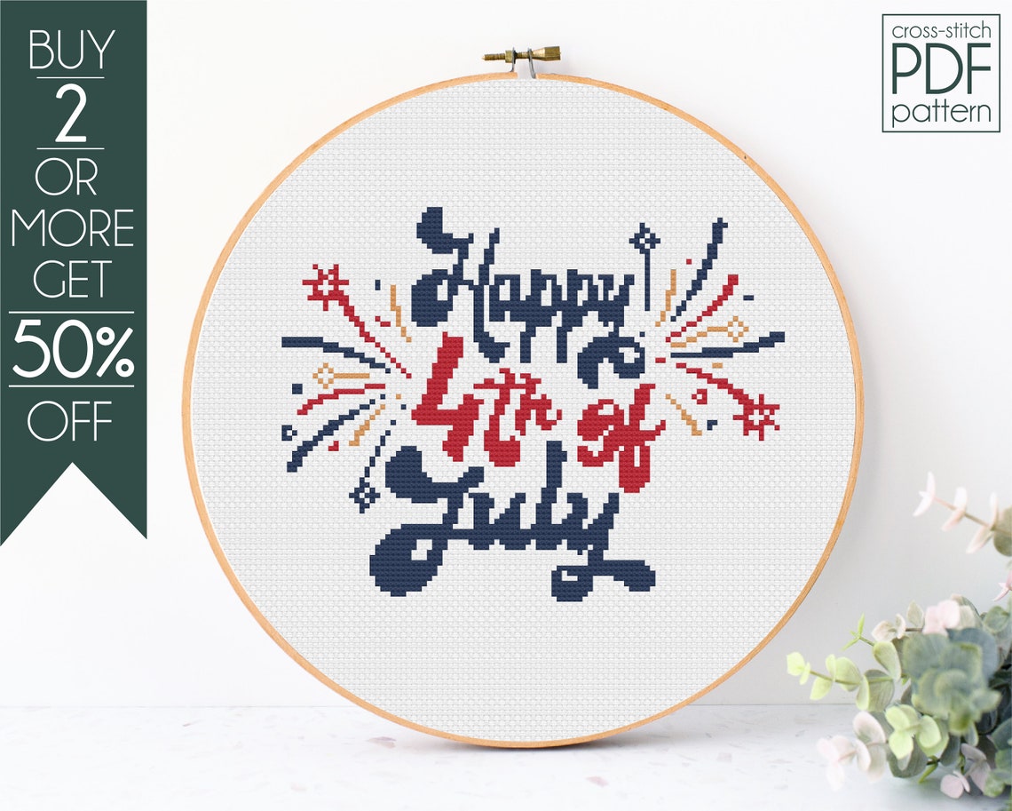 Happy 4th of July Cross Stitch Pattern PDF Patriotic - Etsy