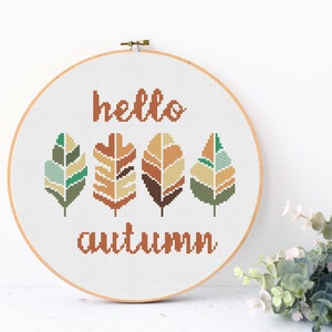 Hello Autumn Cross Stitch Pattern PDF, Autumn Leaves Cross Stitch, Fall ...