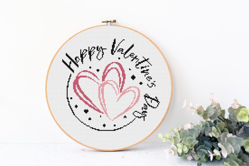 Happy Valentines Day Cross Stitch Pattern PDF, Valentine Hearts Cross ...
