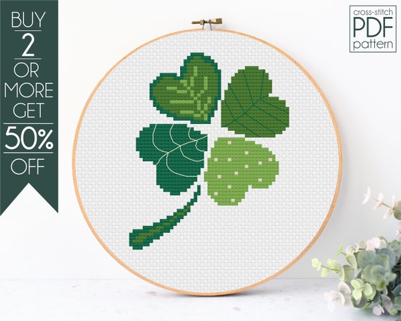 Clover Cross Stitch Pattern PDF St Patricks Shamrock Modern | Etsy