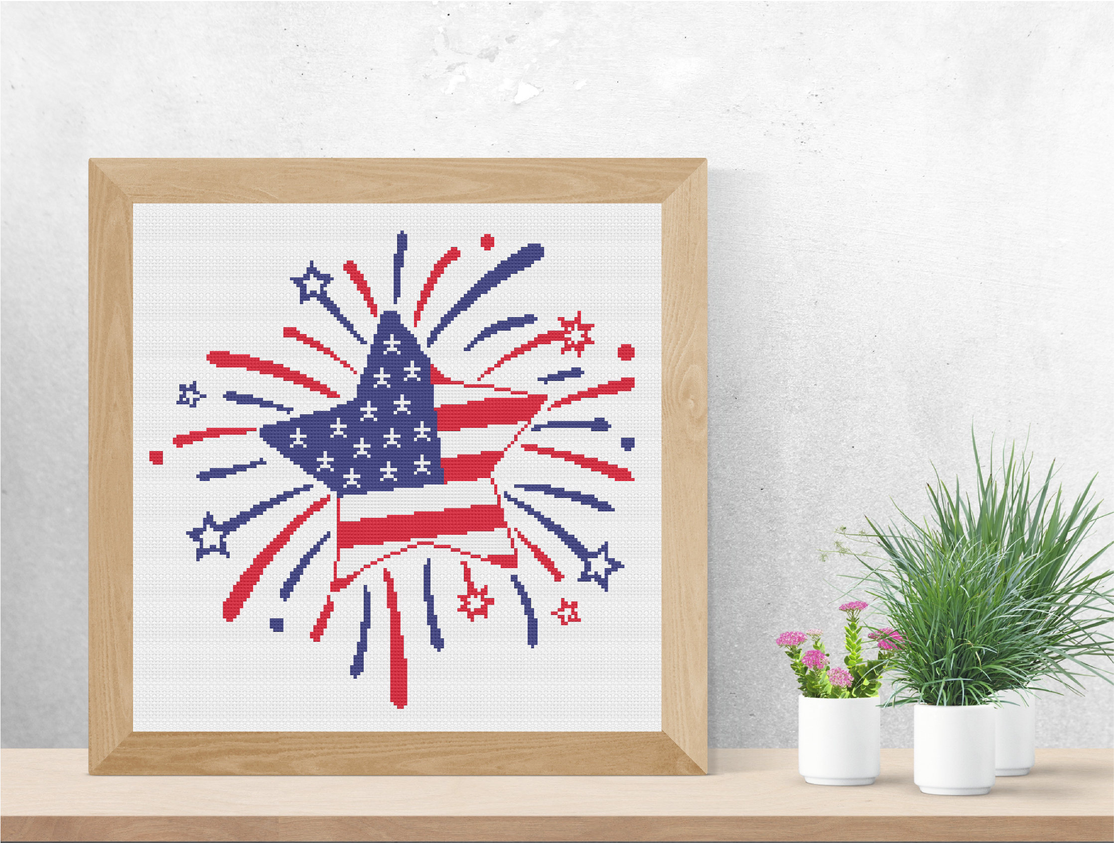 Firework Cross Stitch Pattern PDF, 4th of July Embroidery Pattern ...