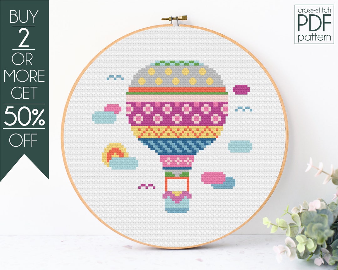 Balloon Cross Stitch Pattern PDF, Colourful Balloon Embroidery Pattern ...
