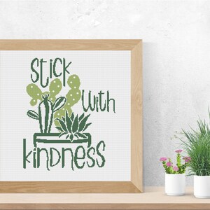 Stick With Kindness Cross Stitch Pattern PDF, Cactus Embroidery Pattern ...