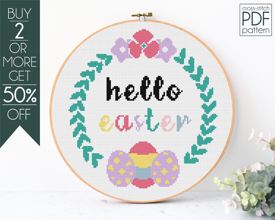 Hello Easter Cross Stitch Pattern Pdf, Easter Embroidery, Spring Cross ...