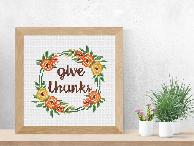 Give Thanks Cross Stitch Pattern, Thanksgiving Cross Stitch PDF, Modern ...