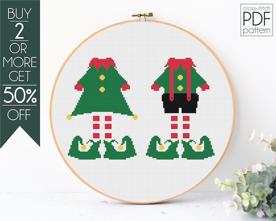 Elf Couple Cross Stitch Pattern PDF Christmas Elf Cross - Etsy