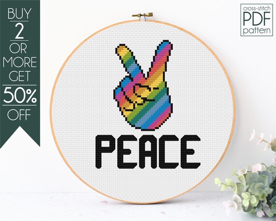 Peace Cross Stitch Pattern PDF No War Rainbow Pride Pride - Etsy