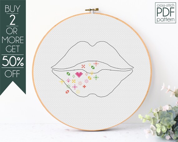 Lips Cross Stitch Pattern PDF Kiss Pattern Heart Love - Etsy