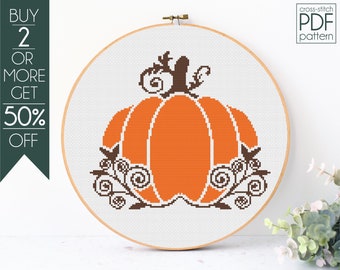 Pumpkin Cross Stitch Pattern PDF, Fall Cross Stitch, Swirly Pumpkin ...