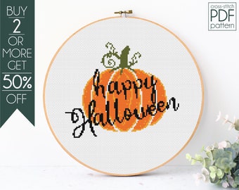 Happy Halloween Cross Stitch Pattern PDF, Pumpkin Cross Stitch, Spooky ...