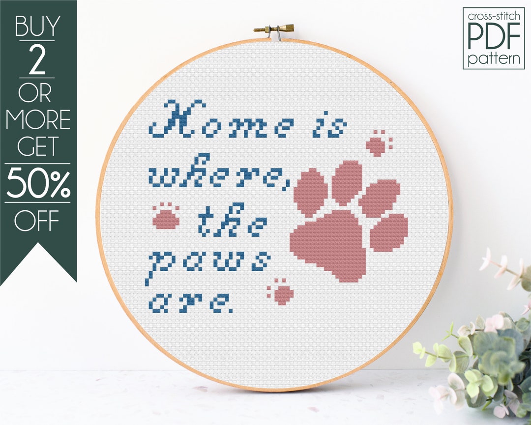 Paws Cross Stitch Pattern PDF, Modern Cross Stitch, Cat Paws, Dog Paws ...