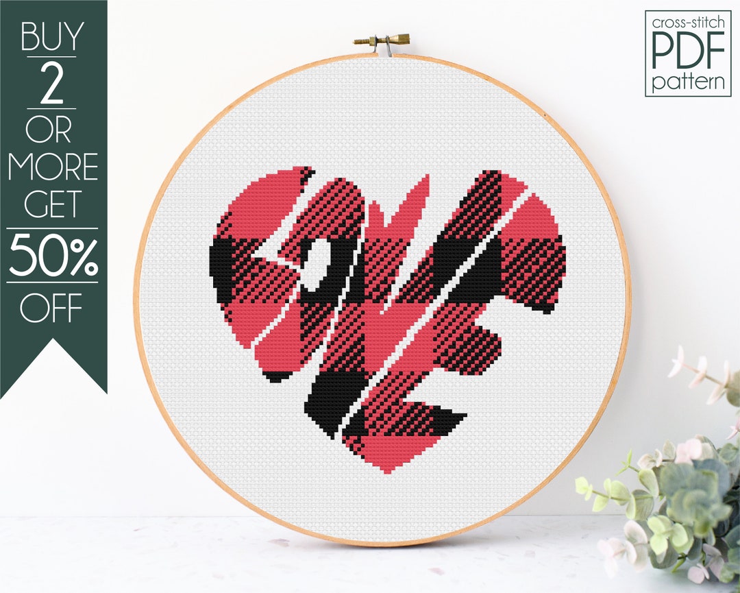 Heart Cross Stitch Pattern PDF, Love Heart Cross Stitch, Valentines Day ...