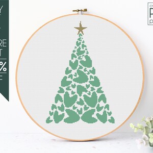 Christmas Love Tree Cross Stitch Pattern PDF, Modern Cross Stitch, Pine ...