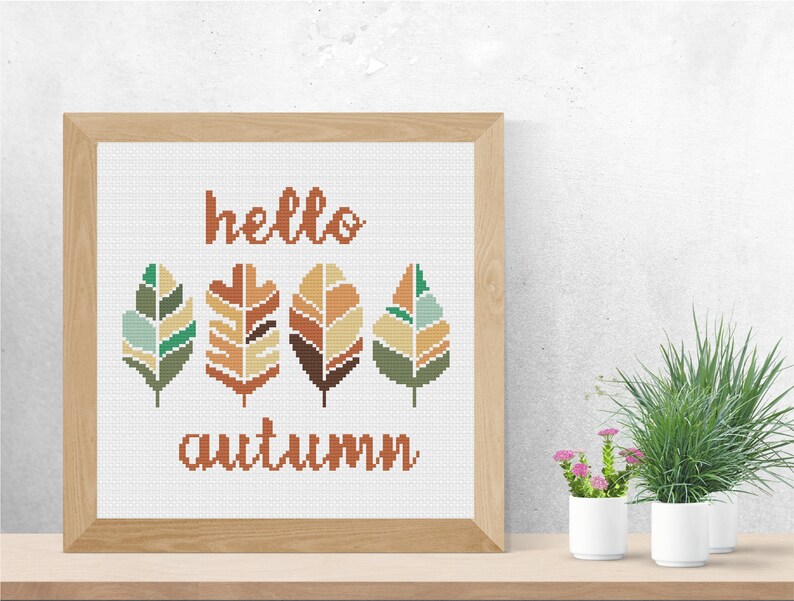 Hello Autumn Cross Stitch Pattern PDF Autumn Leaves Cross - Etsy