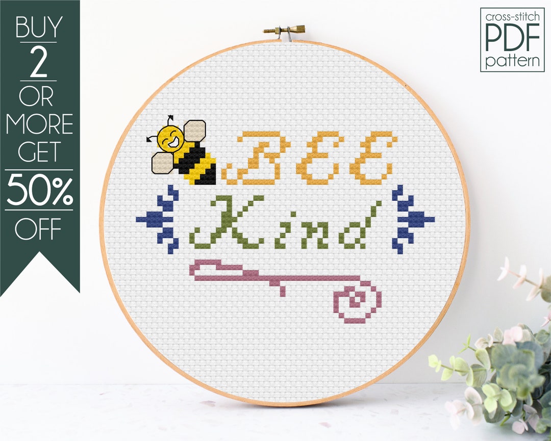 Bee Kind Cross Stitch Pattern PDF, Bumble Bee Cross Stitch, Funny ...