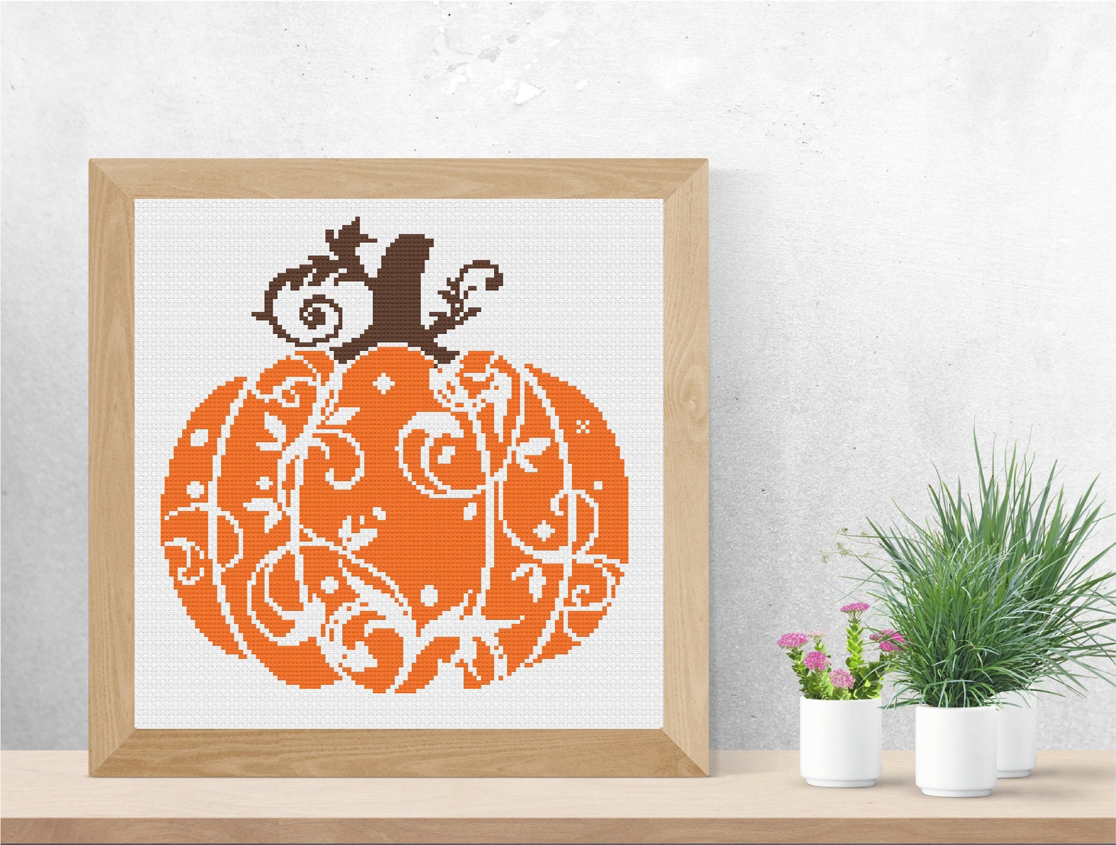 Pumpkin Cross Stitch Pattern PDF, Fall Cross Stitch, Swirly Pumpkin ...