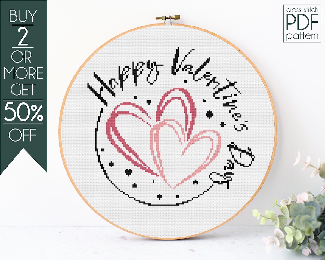 Happy Valentines Day Cross Stitch Pattern PDF, Valentine Hearts Cross ...