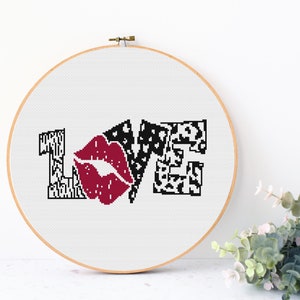 Love Cross Stitch Pattern PDF Lips Cross Stitch Valentines - Etsy