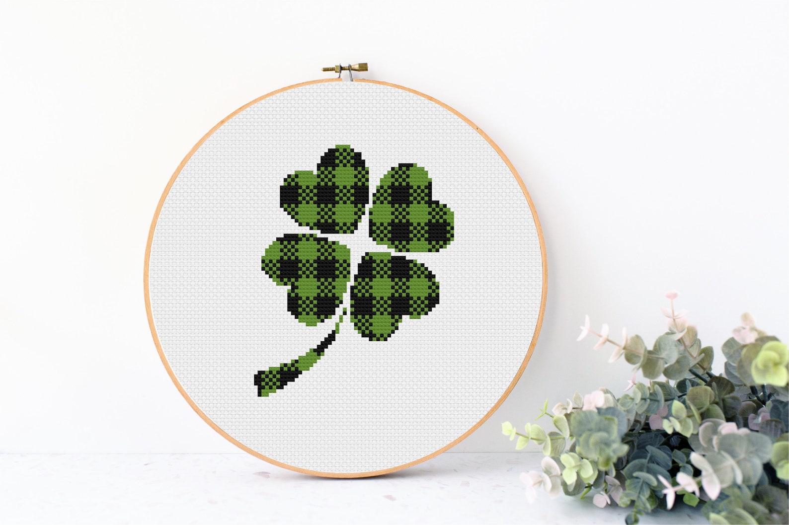 Clover Cross Stitch Pattern PDF, St Patricks Shamrock, Buffalo Plaid ...