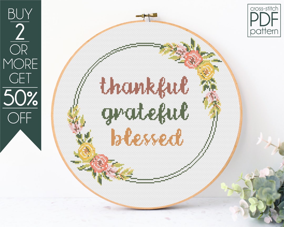 Thanksful Grateful Blessed Cross Stitch Pattern PDF, Thanksgiving Cross ...