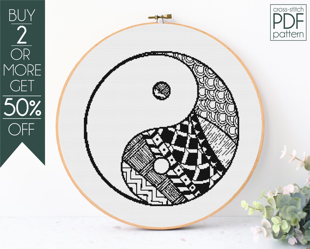Yin Yang Cross Stitch Pattern PDF, Yin Yang Embroidery Pattern, Black ...