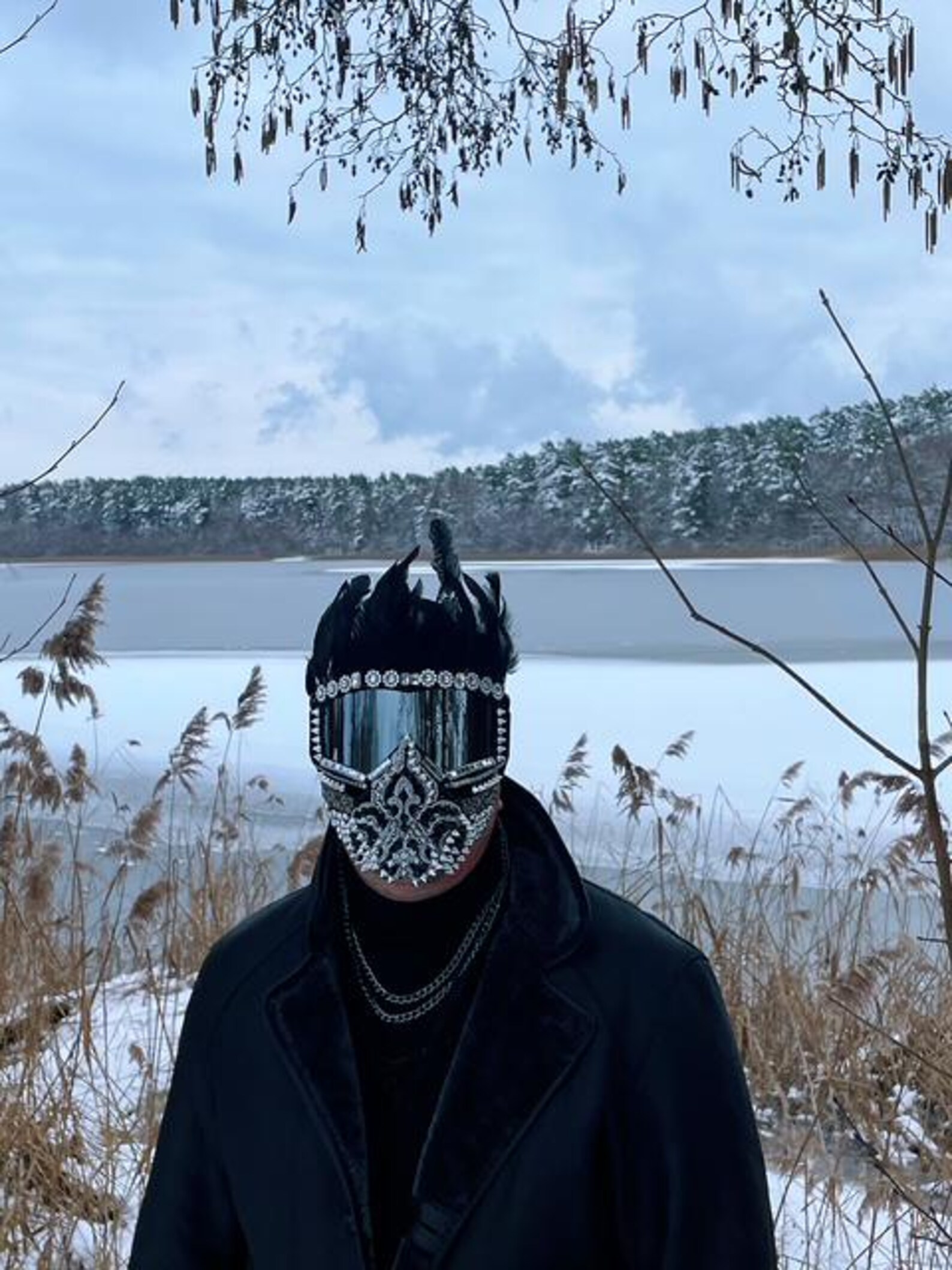 Ski Mask Black Silver Decorative Art Mask With Feathers and Chains - Etsy