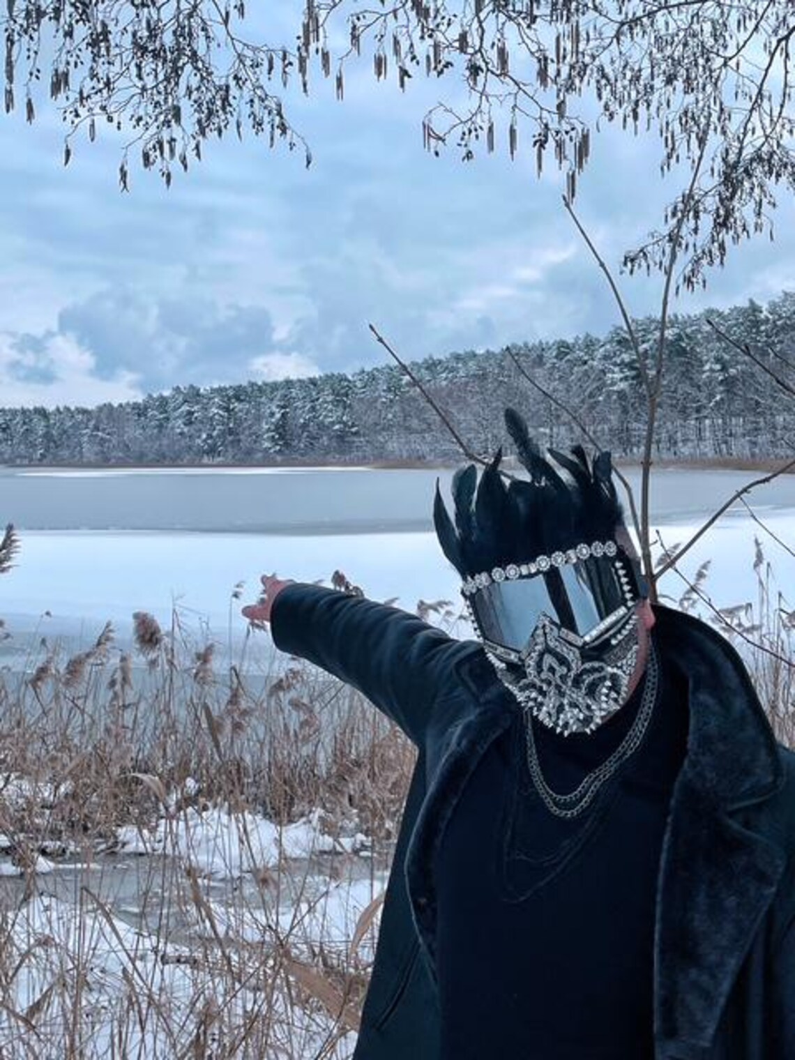 Ski Mask Black Silver Decorative Art Mask With Feathers and Chains - Etsy