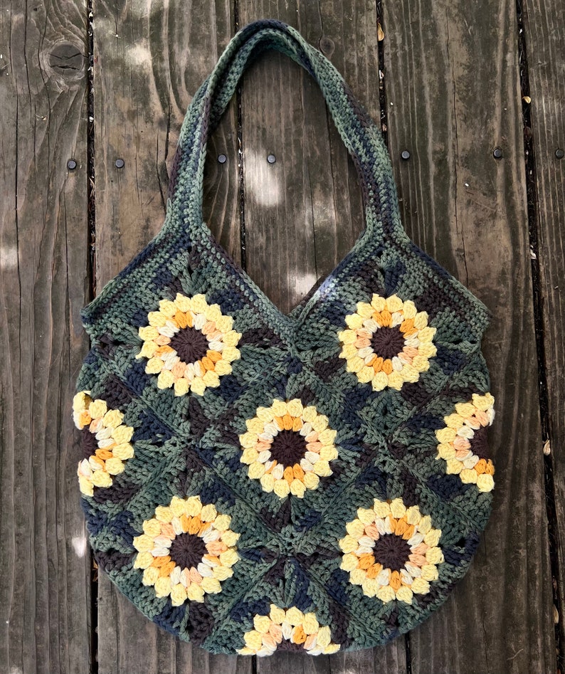 Crochet Sunflower Bag Sunflower Tote Market Bag Crochet Bag Sunflower ...