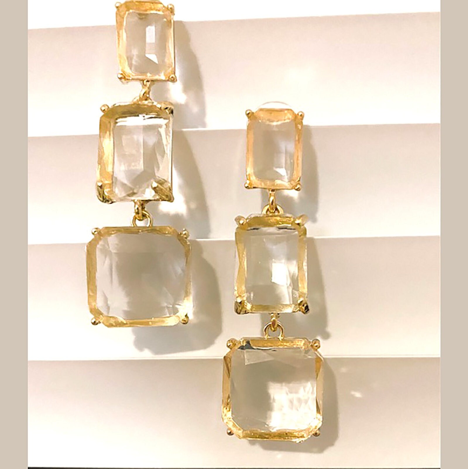 Dangle and Drop Clear Square, Transparent Dangle Earrings, Transparent ...