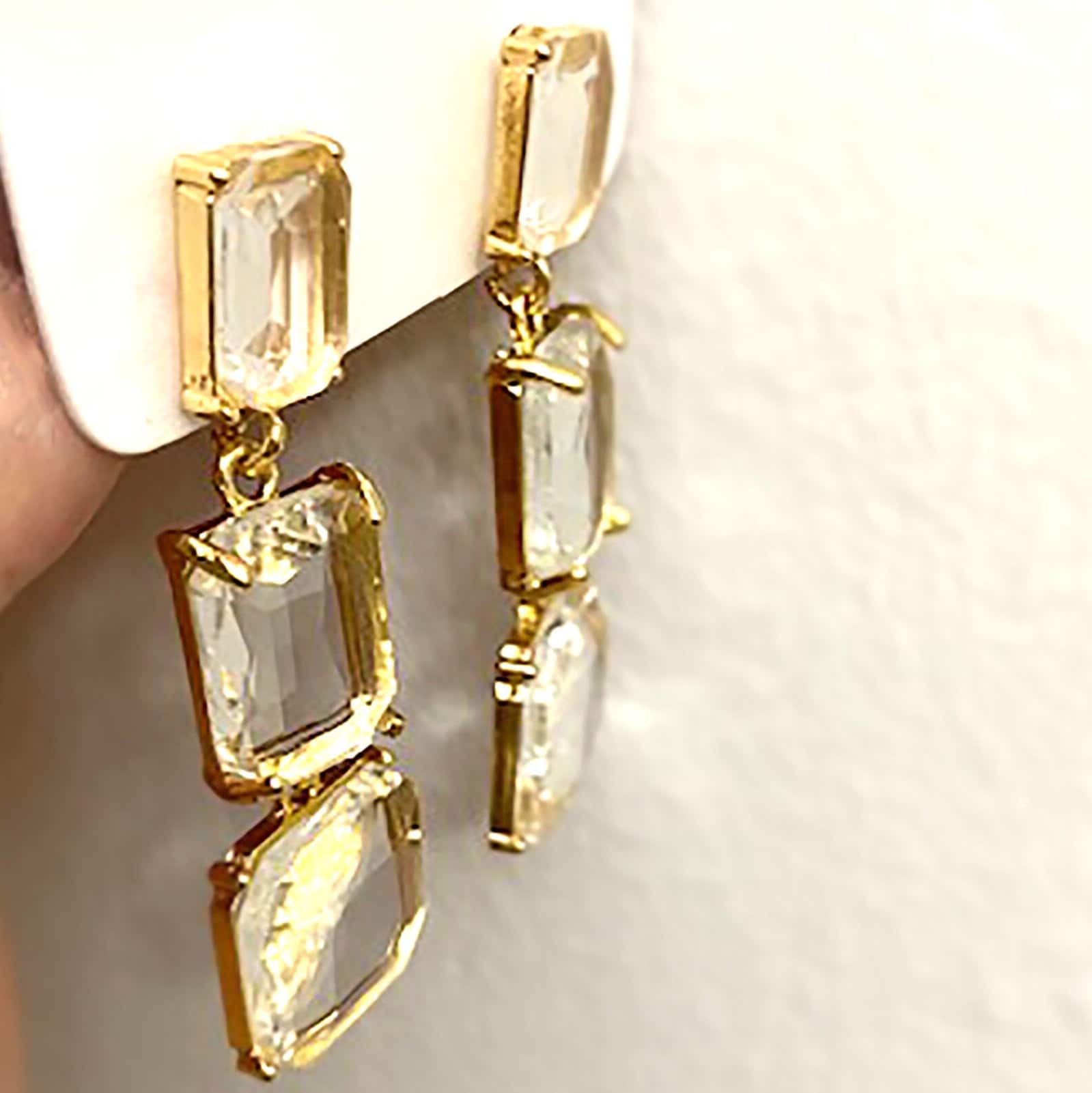 Dangle and Drop Clear Square, Transparent Dangle Earrings, Transparent ...