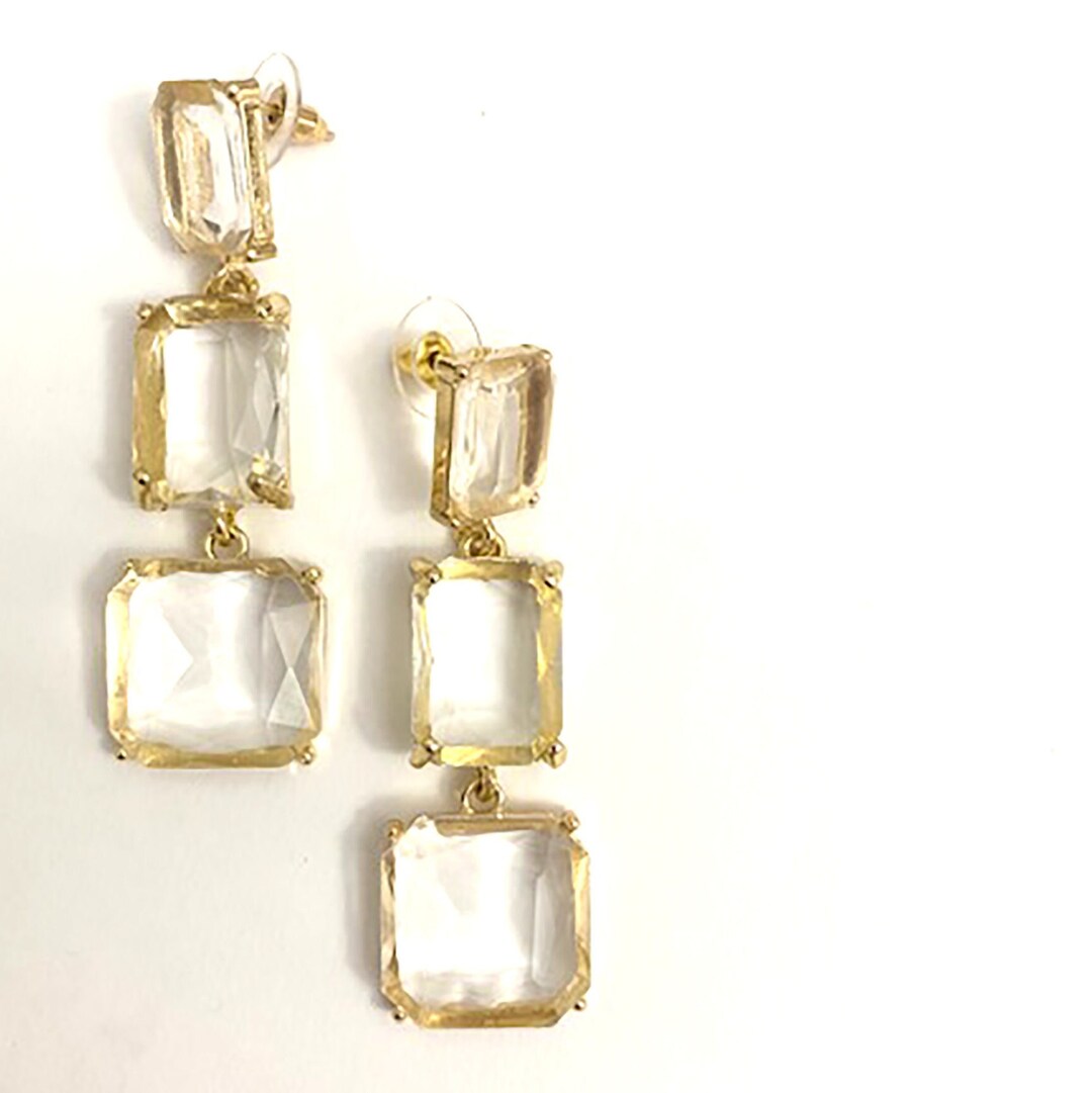 Dangle and Drop Clear Square, Transparent Dangle Earrings, Transparent ...