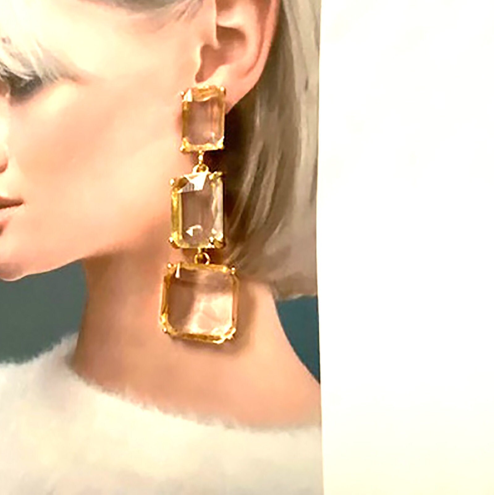 Dangle and Drop Clear Square, Transparent Dangle Earrings, Transparent ...