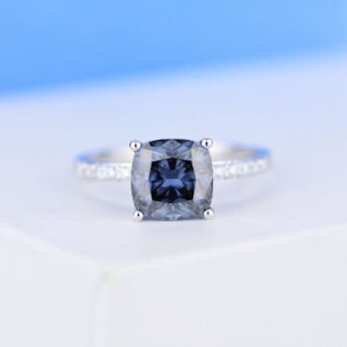 2 Carat Dark Gray Blue Grey Gray Moissanite Ring Celtic - Etsy