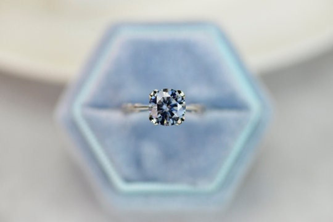 3 Carat Dark Gray Blue Moissanite Ring, Floral Celtic Band - Etsy