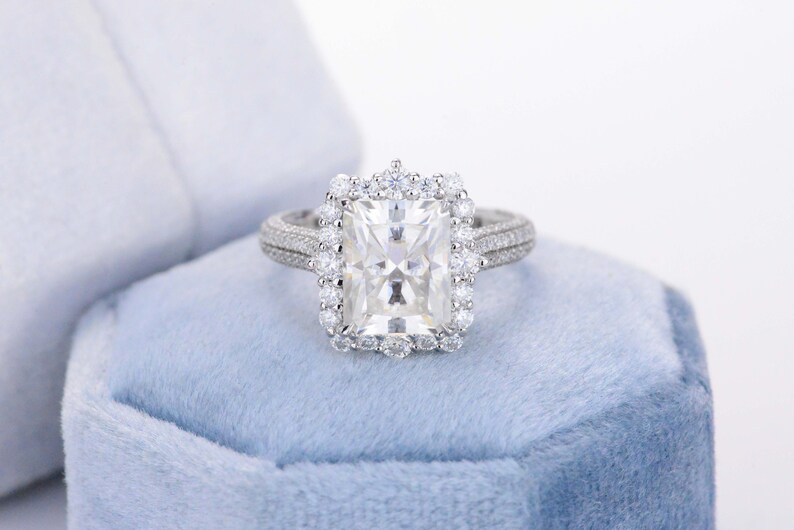 2ct Radiant Cut Moissanite Halo Engagement Ring Luxury Etsy