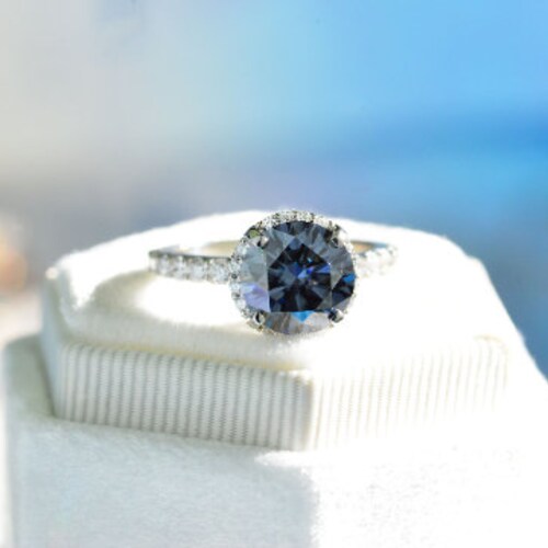 2 Carat Dark Gray Blue Grey Gray Moissanite Ring Celtic - Etsy