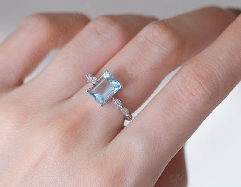 3ct Emerald Cut Aquamarine Ring Aquamarine Solitaire Ring - Etsy