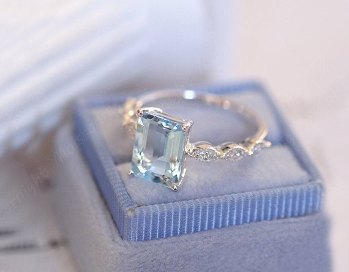 3ct Emerald Cut Aquamarine Ring Aquamarine Solitaire Ring - Etsy