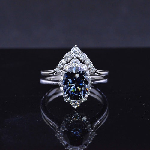 2 Carat Dark GRAY BLUE MOISSANITE Engagement Gold Ring Six - Etsy