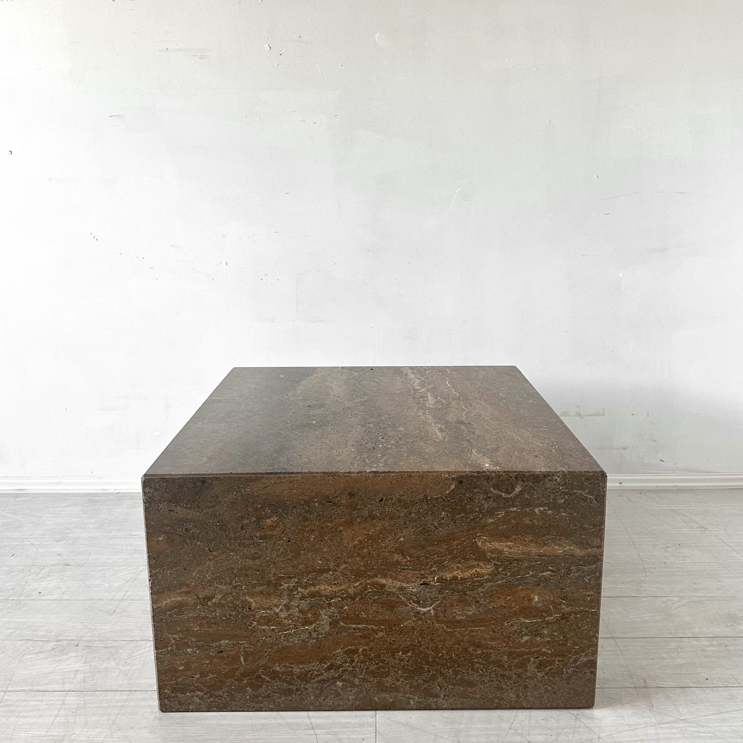 Vintage Italian Walnut Travertine Block Coffee Table MCM Mid Century ...