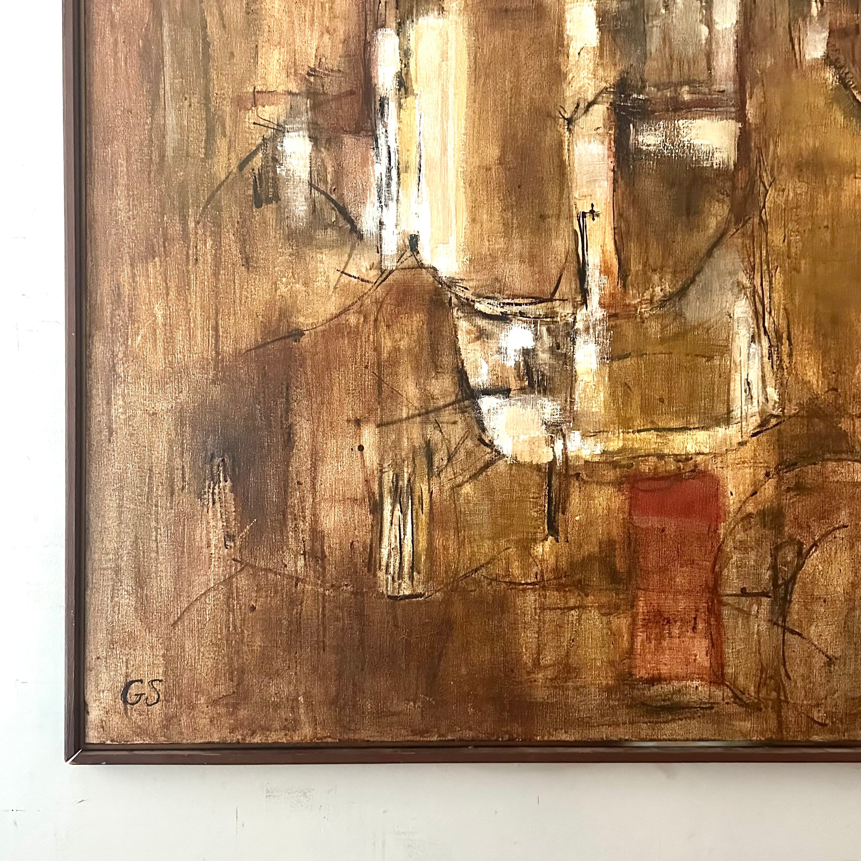 Mid Century Abstract Expressionist Oil on Canvas Painting Circa 1968 by ...