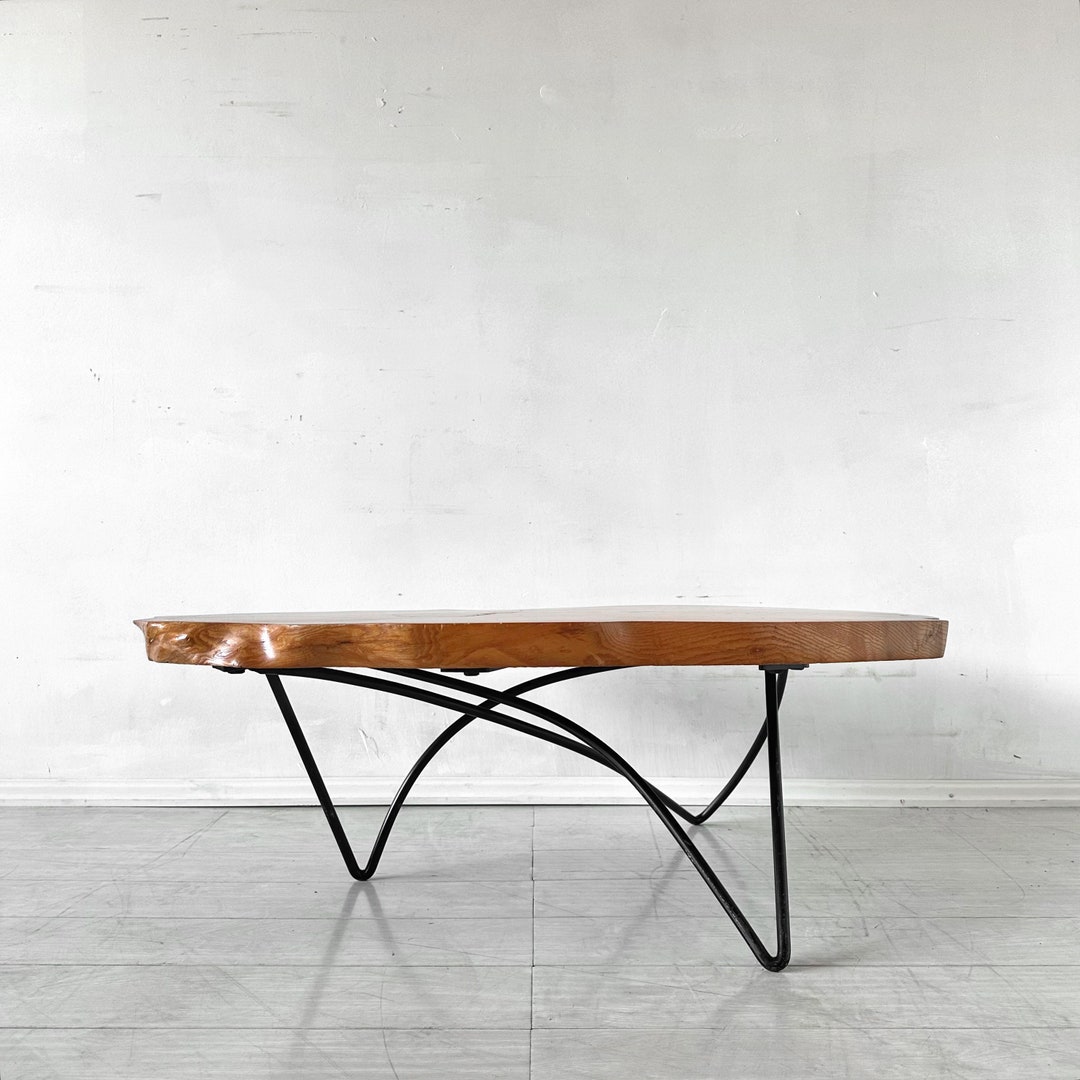 Incredible MCM Live Edge Wood and Abstract Iron Leg Coffee Table Mid ...