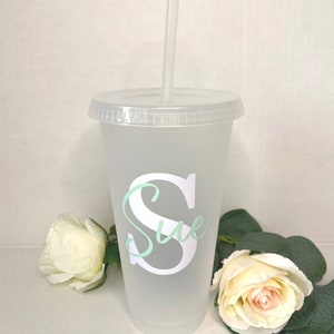 Personalised Cold Cup With Lid and Straw, Bridesmaids Gift, Reusable ...