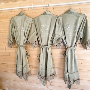 Sage Green Bridesmaid Gift, Sage Green Robe, Personalised Satin ...