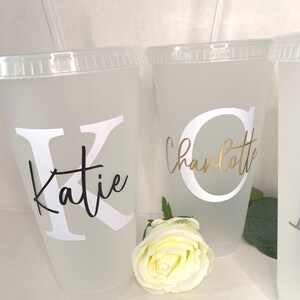 Personalised Cold Cup With Lid and Straw, Bridesmaids Gift, Reusable ...
